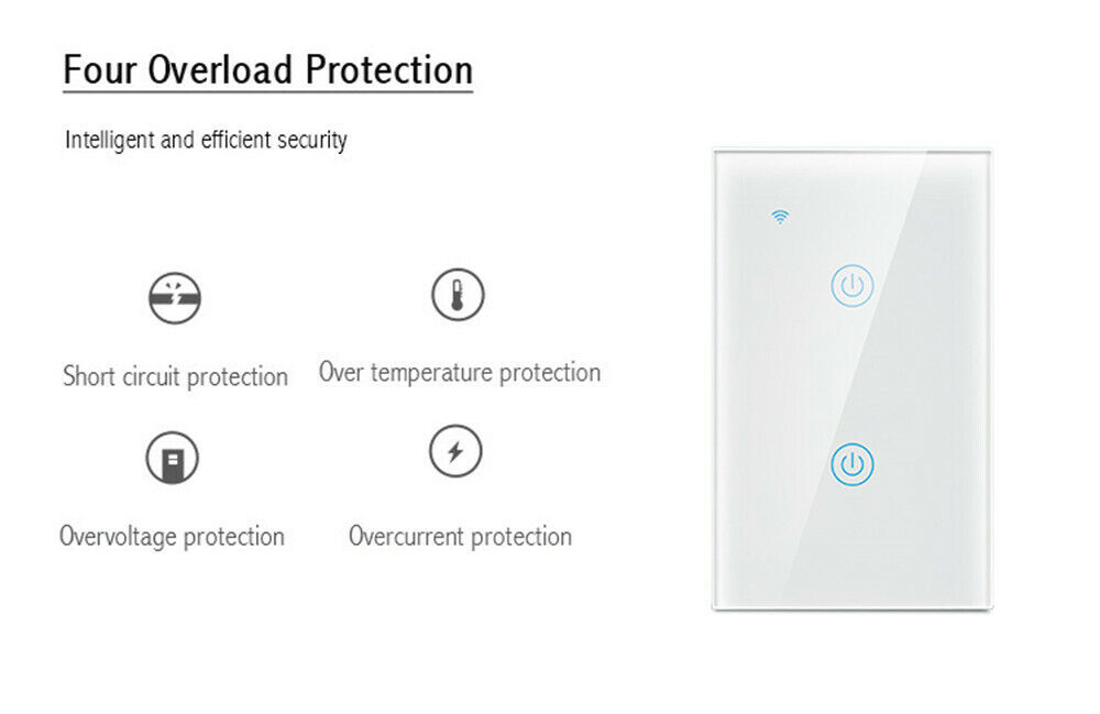 1/2/3/4Gang Light Smart Switch Alexa Google WIFI Control Wall Touch ...