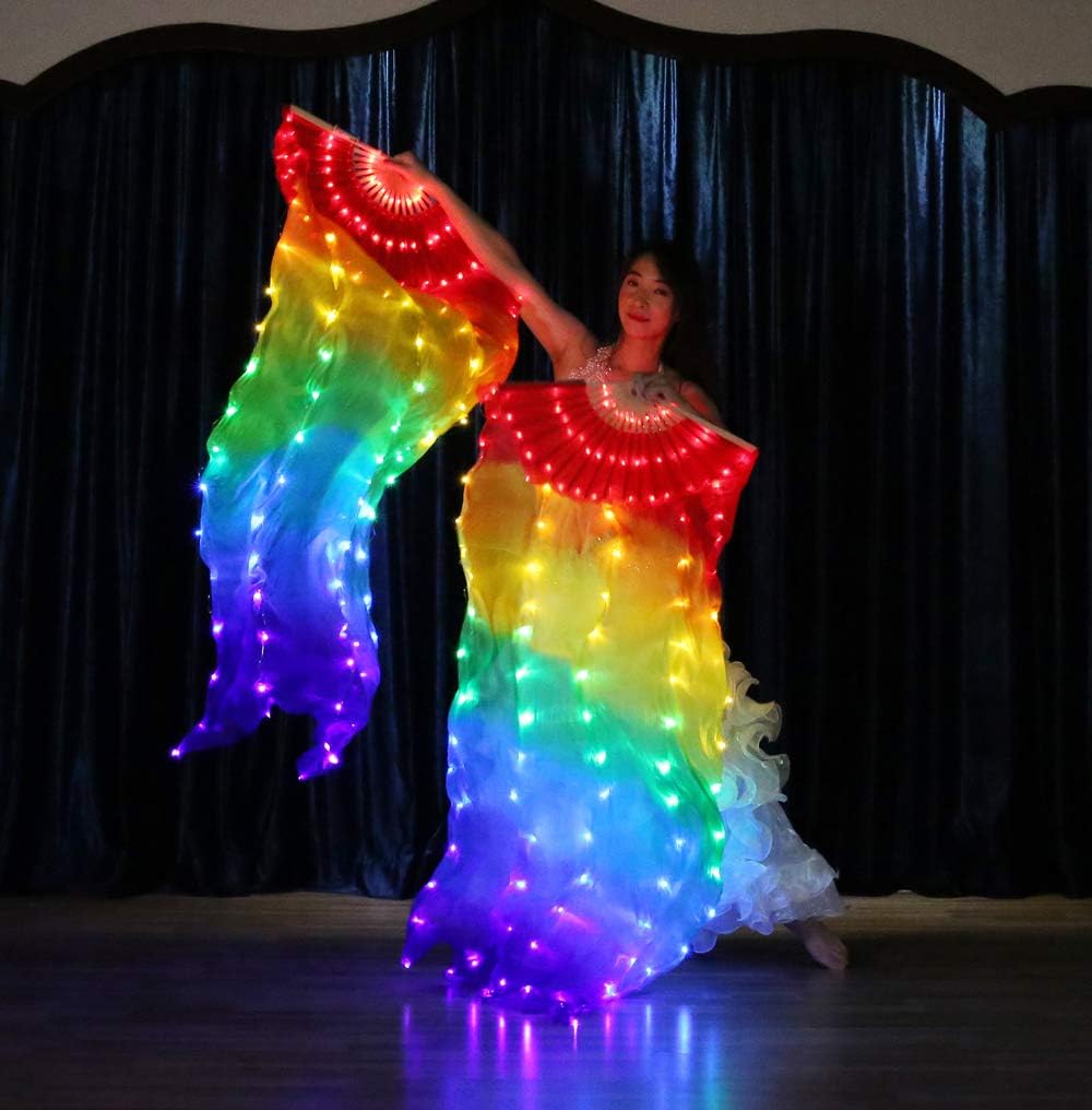 1Pair Belly Dance Led Fan Veil 1.8 Long Bamboo Fans Veil Silk Fan for ...