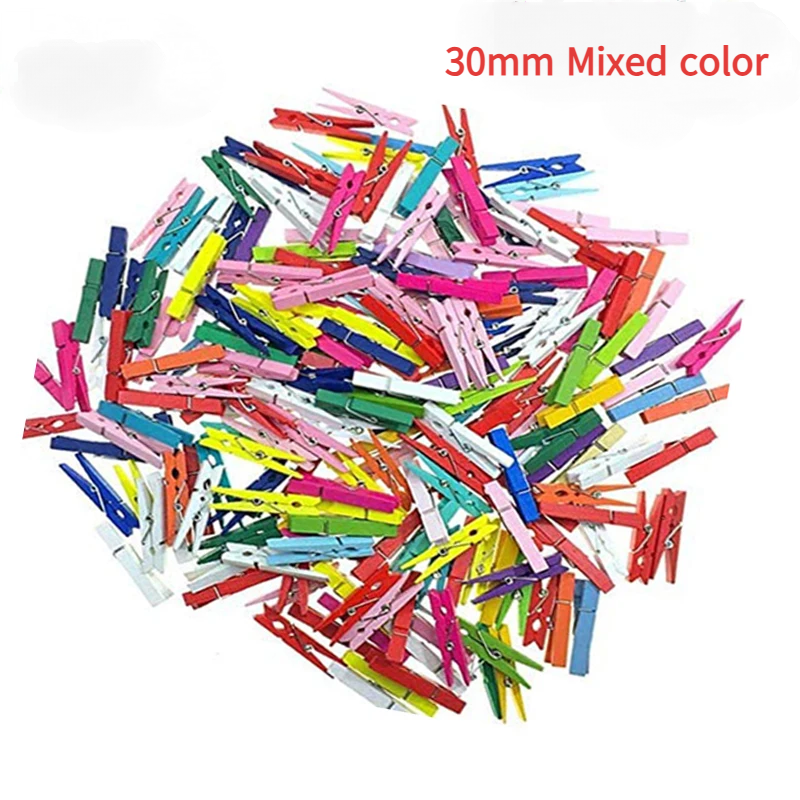 50pcs Mini Natural Wooden Pegs Cloth Crafts Cards Hanging Photo Clips ...