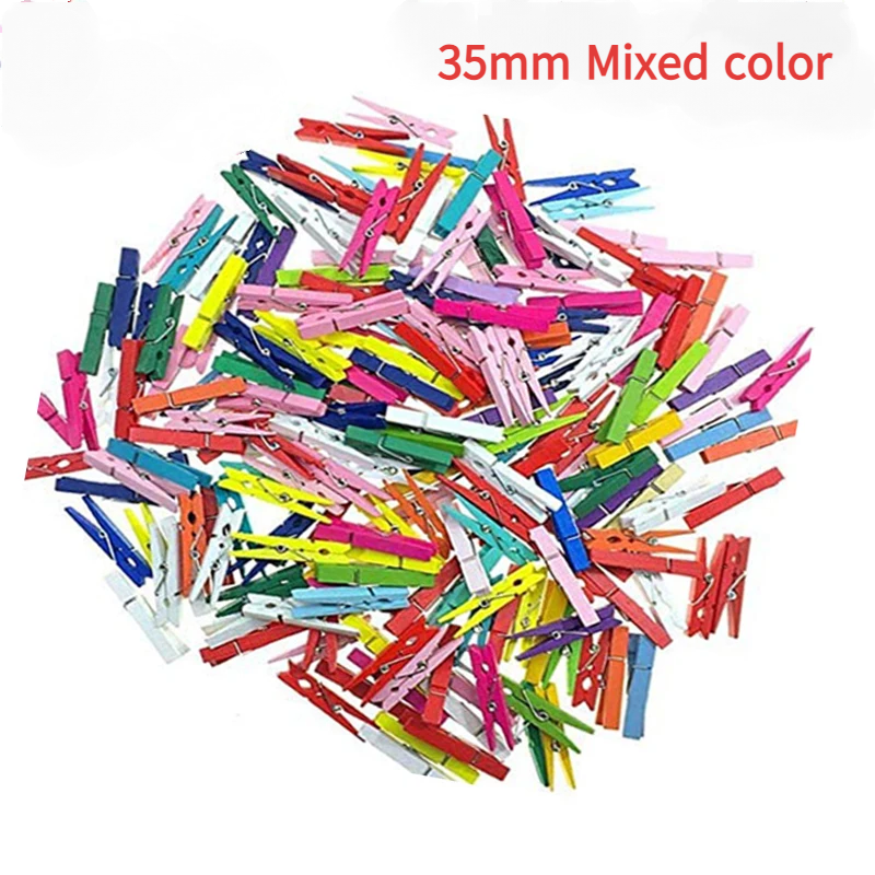 50pcs Mini Natural Wooden Pegs Cloth Crafts Cards Hanging Photo Clips ...