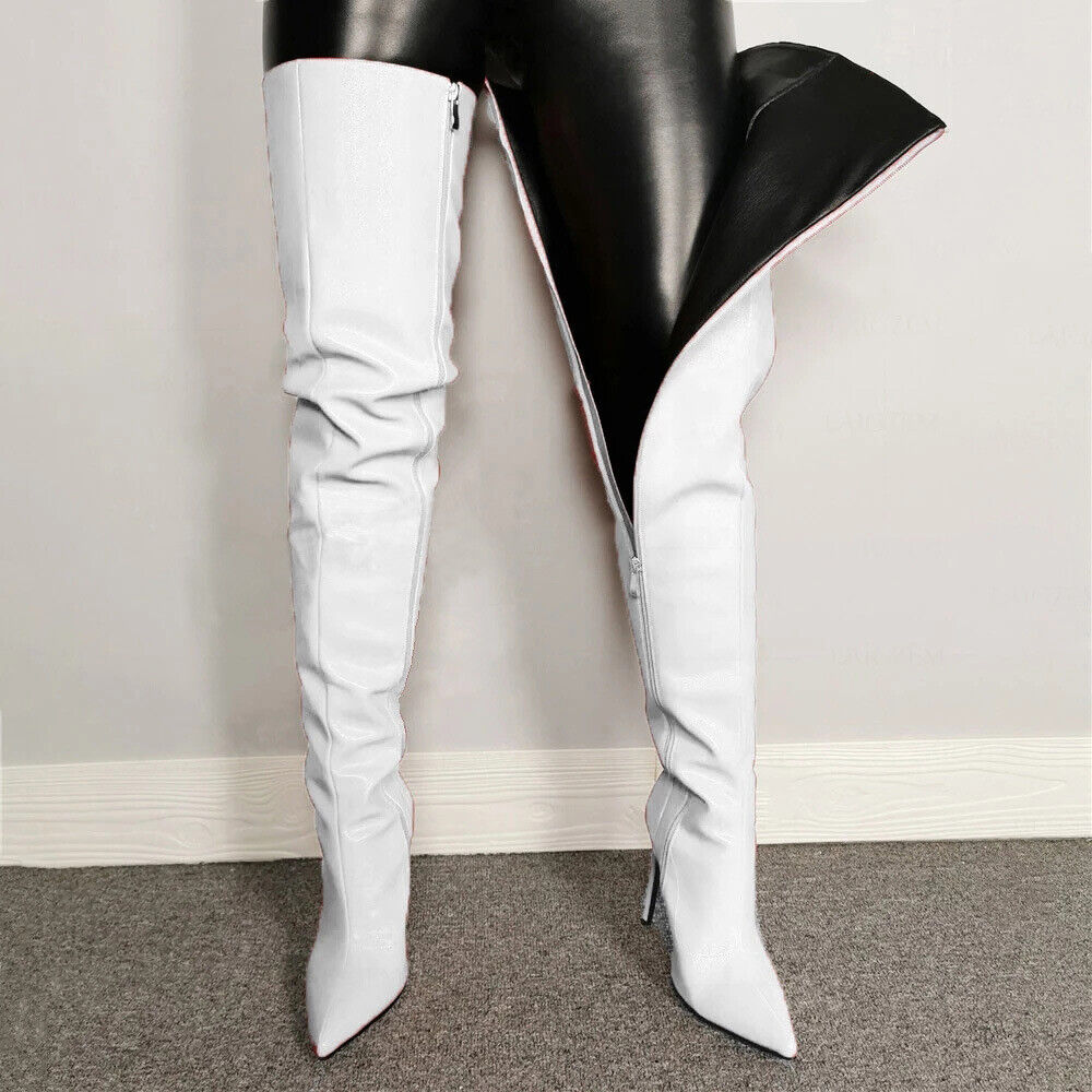 Women Party Stiletto Heels Shoes Pointed Toe Over The Knee Thigh High ...