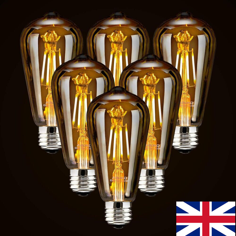 6x Vintage E27 ST64 Filament LED Light Bulb 4W Industrial Edison Lamp ...